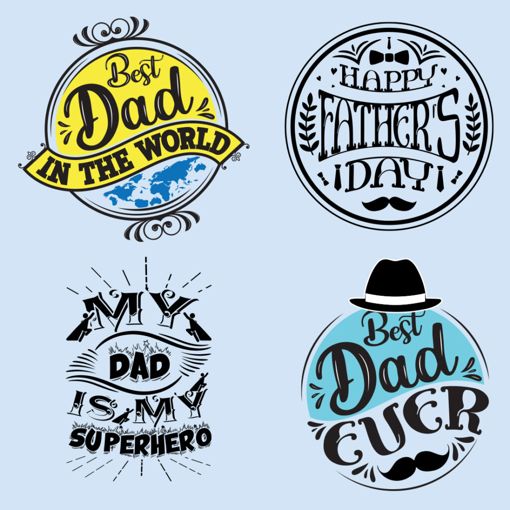 4 Father\'s Day SVG Bundle Typography Vector T-shirts Design ...