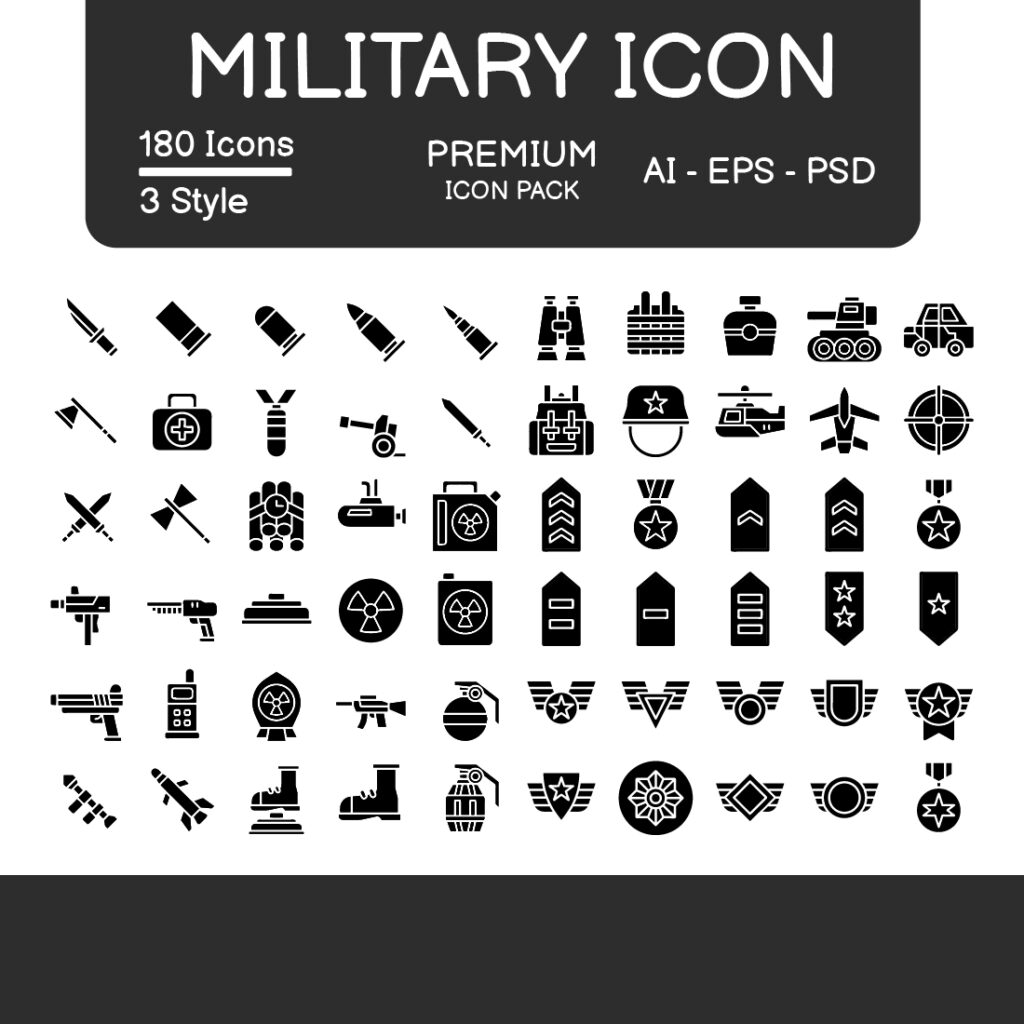 Military Icon Set Black Style Design Sign and Symbol - MasterBundles