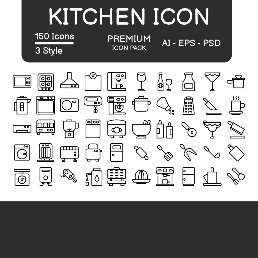 Kitchen Icon Pack Black Style Design Sign And Symbol - MasterBundles