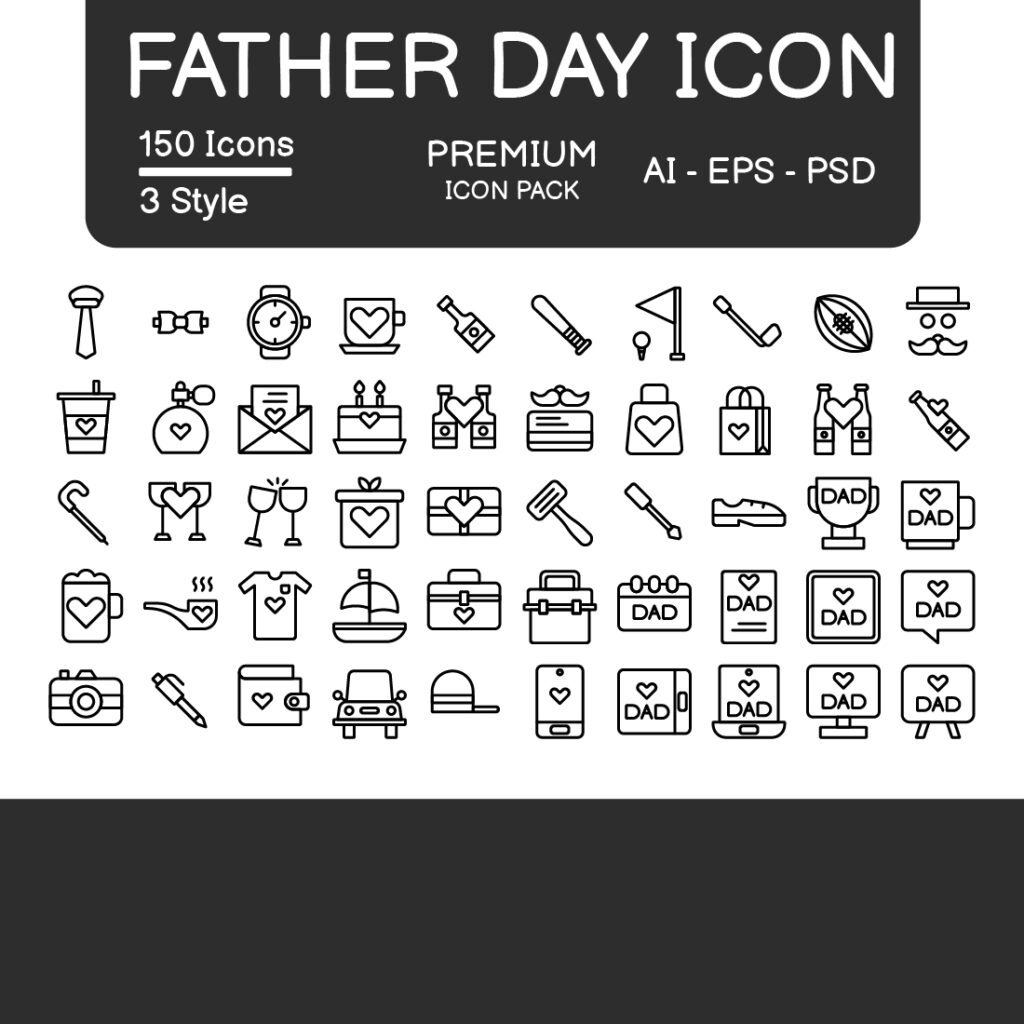 Father Day Icon Pack Black Style Design Sign And Symbol - MasterBundles