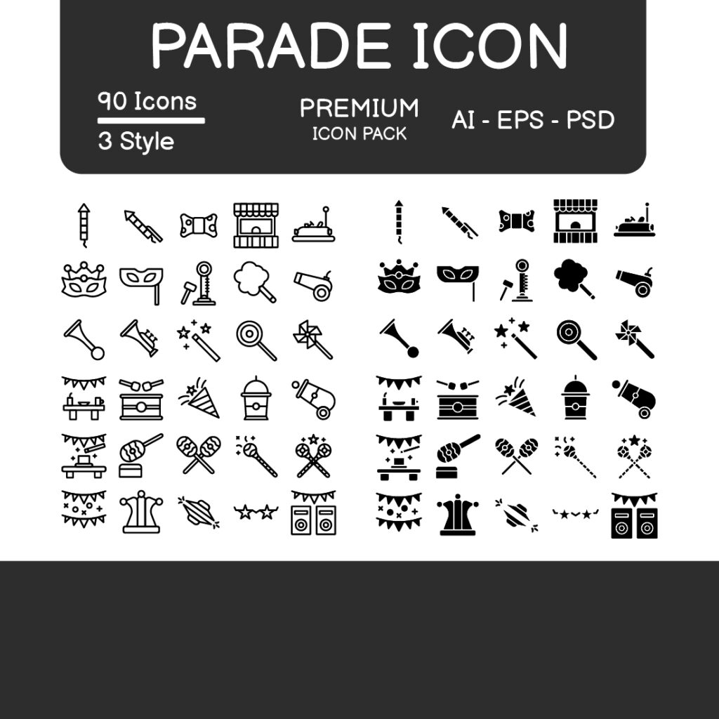 Parade Icon Set Black Style Design Sign and symbol - MasterBundles