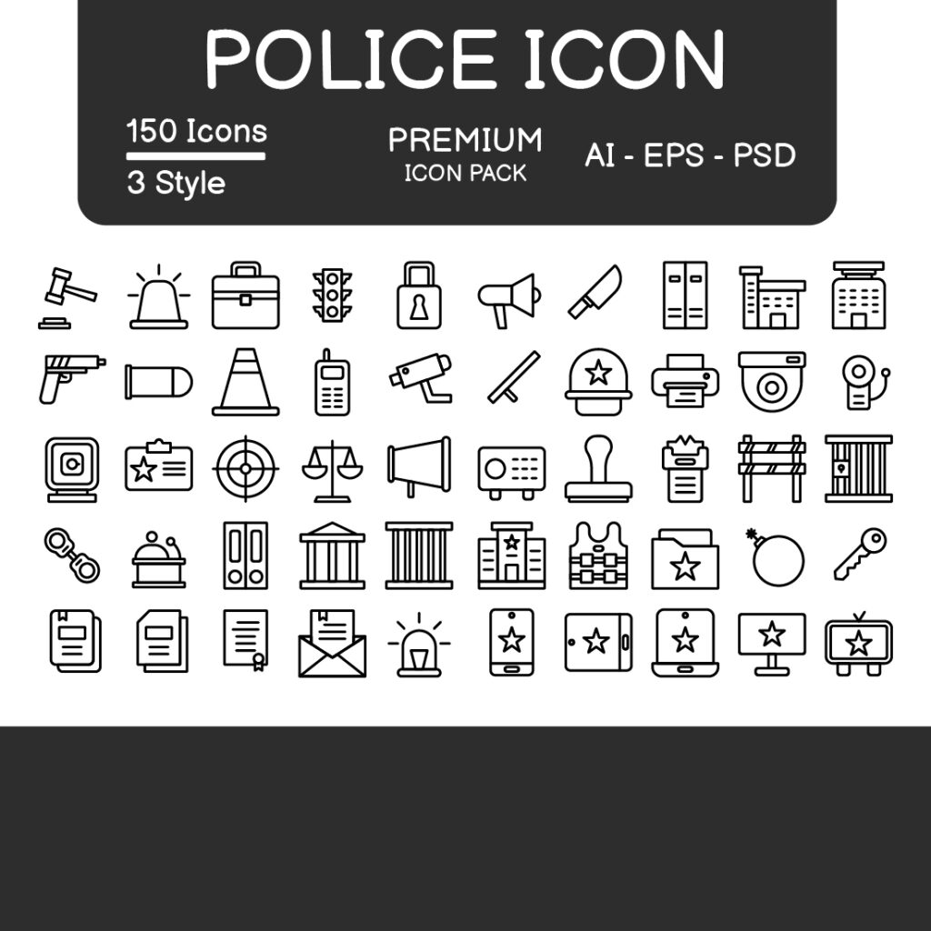 Police Icon Pack Black Style Design Sign And Symbol - MasterBundles