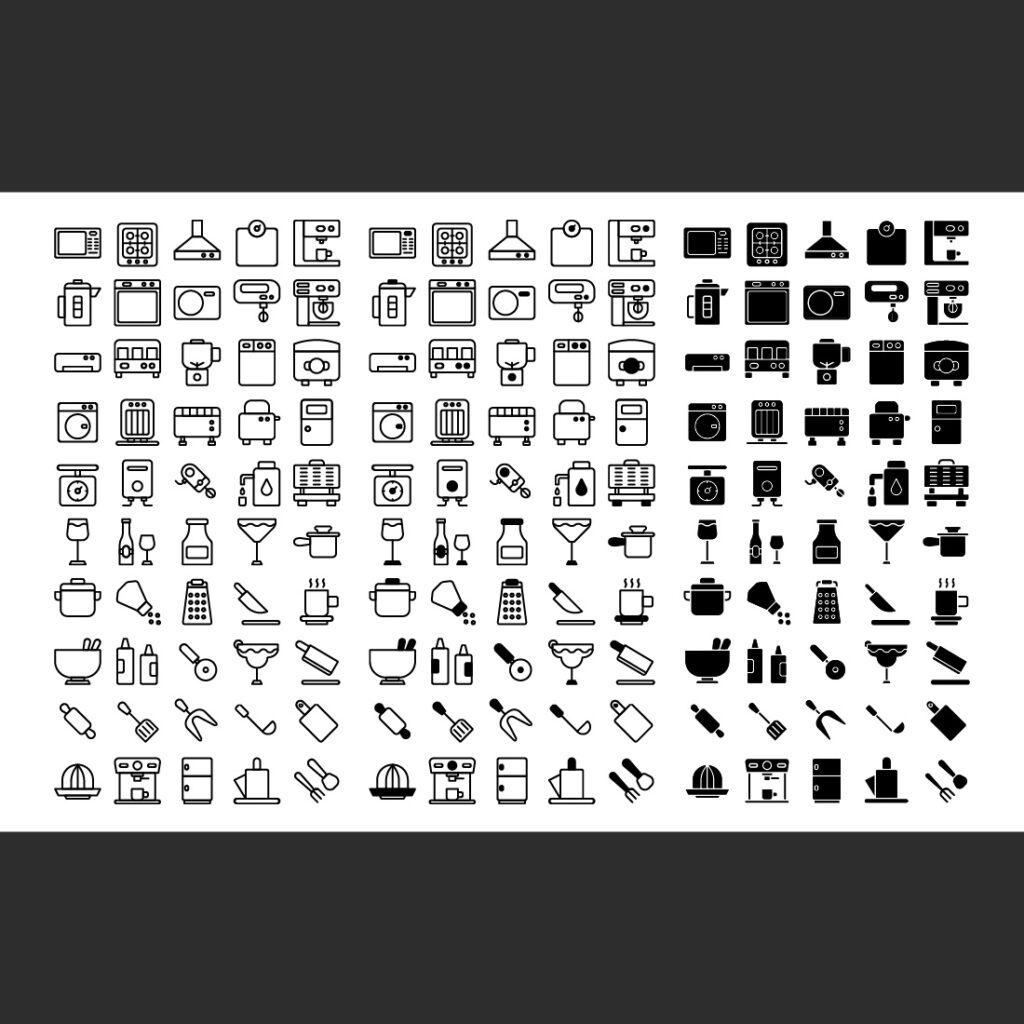 Kitchen Icon Pack Black Style Design Sign And Symbol - MasterBundles