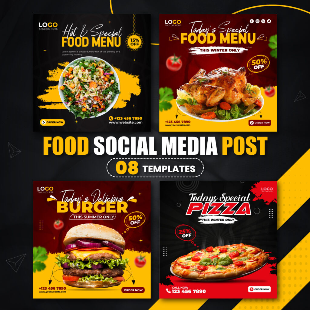 8 Restaurant Food Social Media Promotional Post Design Template ...