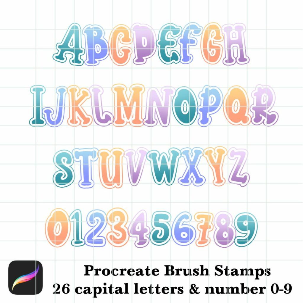 26 Alphabet & Number 0-9 Brush Stamps Procreate - MasterBundles