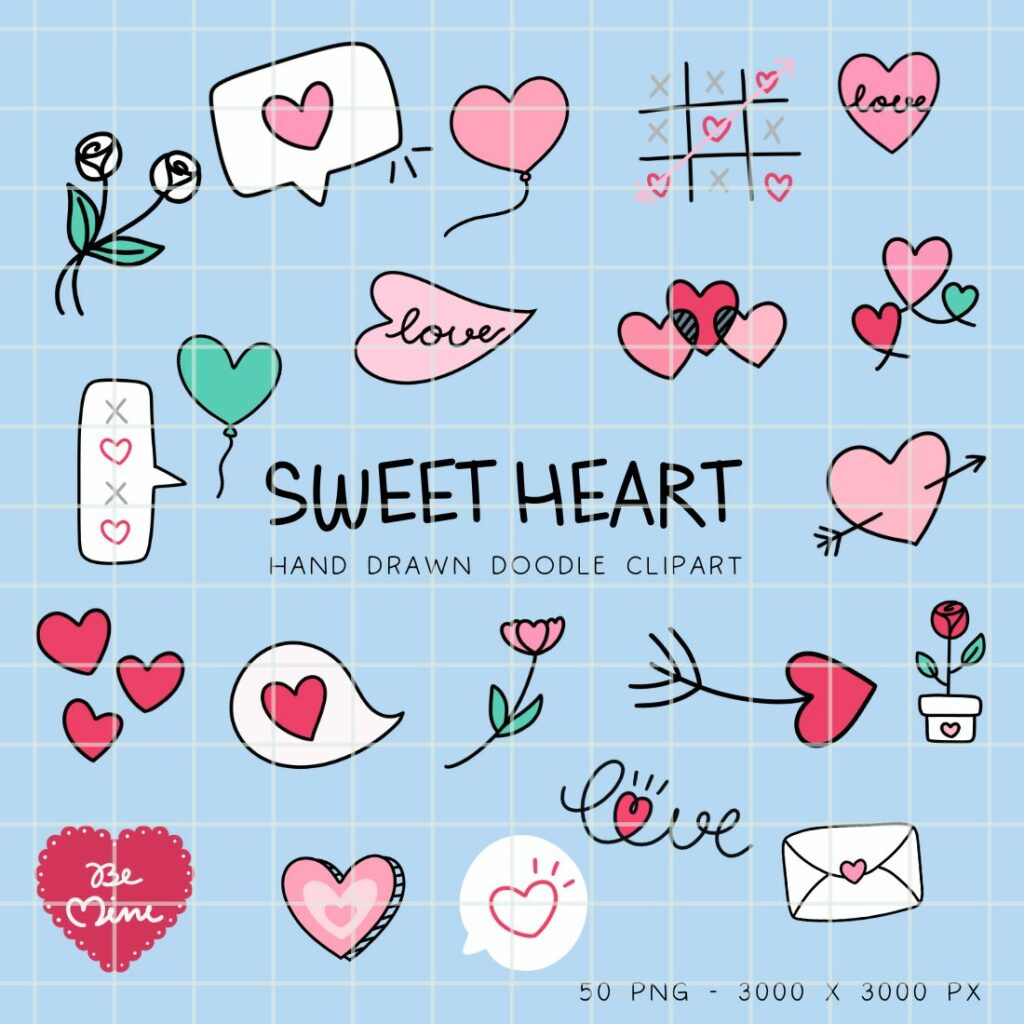 Sweet Heart Hand Drawn doodle Clipart - MasterBundles