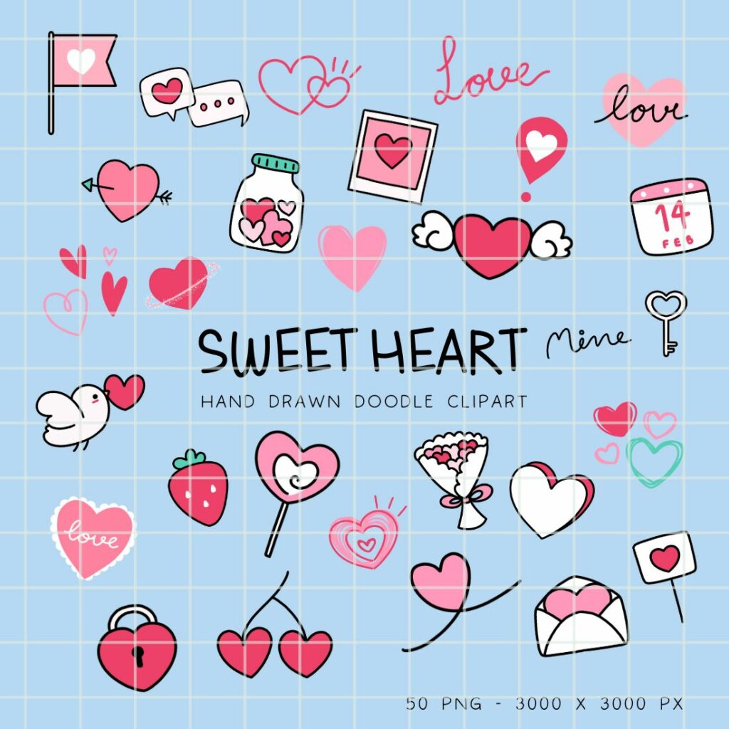 Sweet Heart Hand Drawn doodle Clipart - MasterBundles