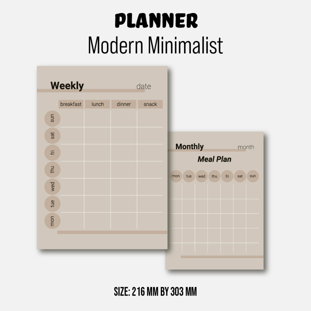 Minimalist Meal Planner monthly/weekly - MasterBundles