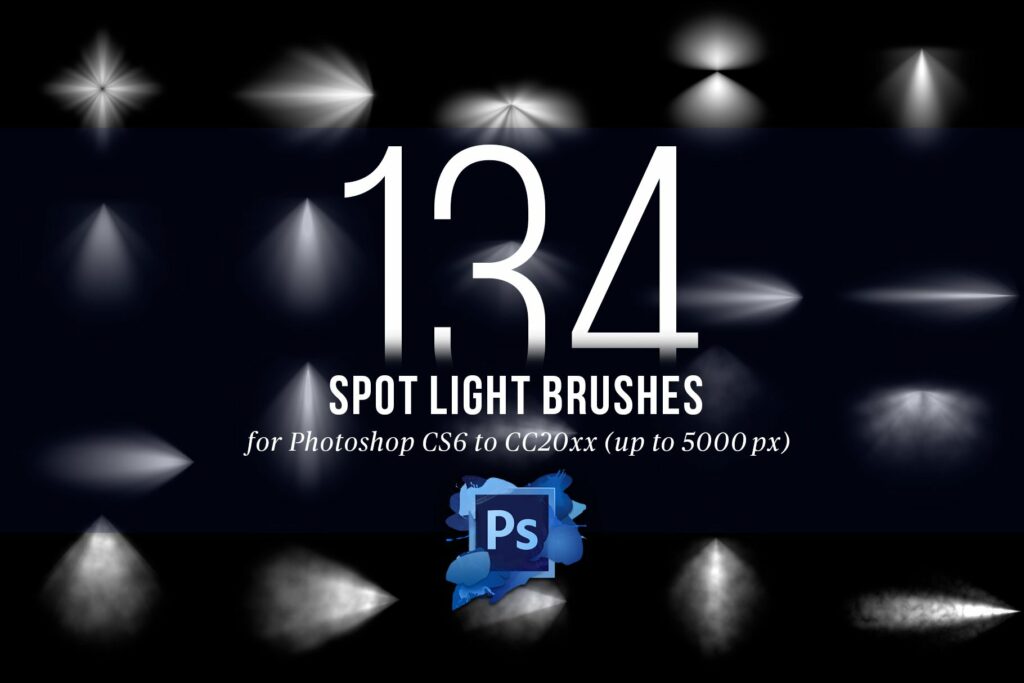 134 Spotlight Brushes for Photoshop – MasterBundles