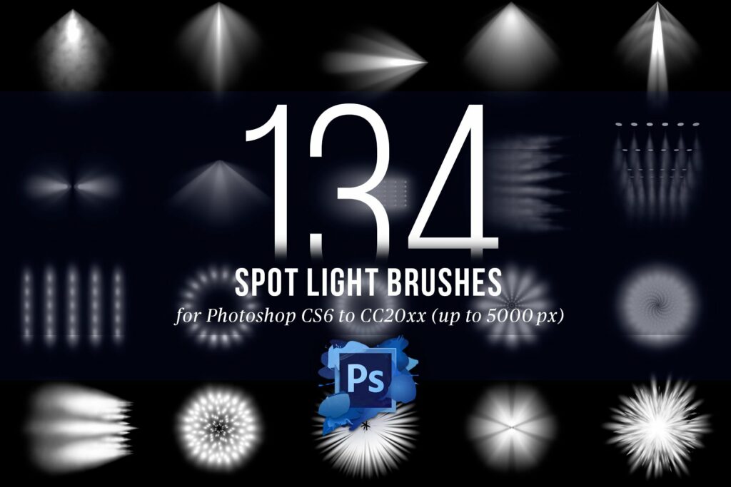 134 Spotlight Brushes for Photoshop – MasterBundles