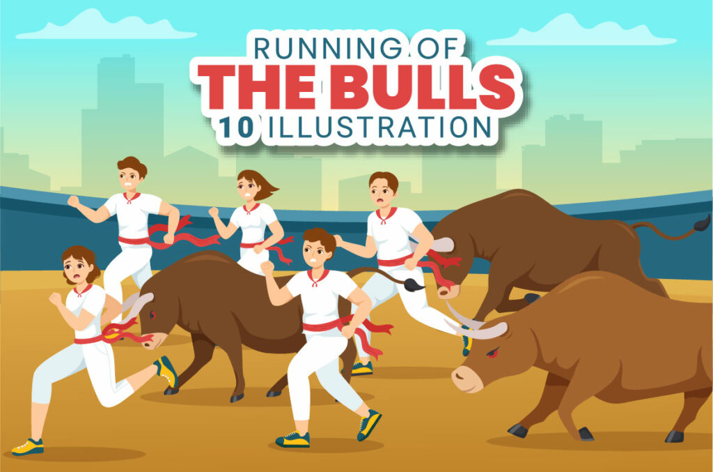 10 Running of the Bulls Illustration - MasterBundles