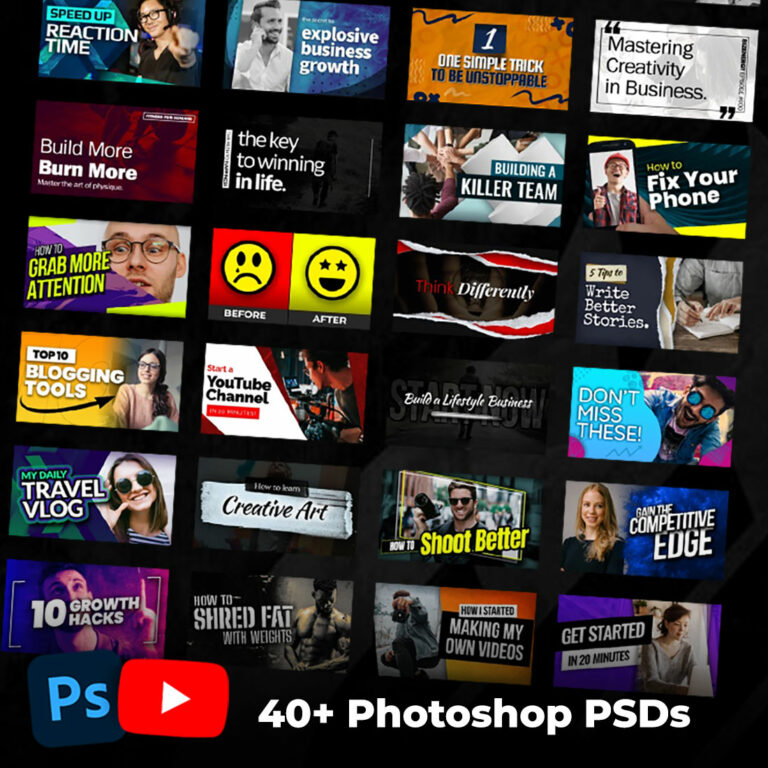 ‘Variety’ 40 x YouTube Thumbnails (PSD Template Pack) - MasterBundles