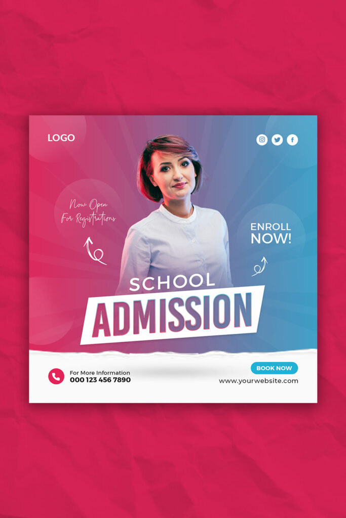 School Education Admission Social Media Post Design Template ...