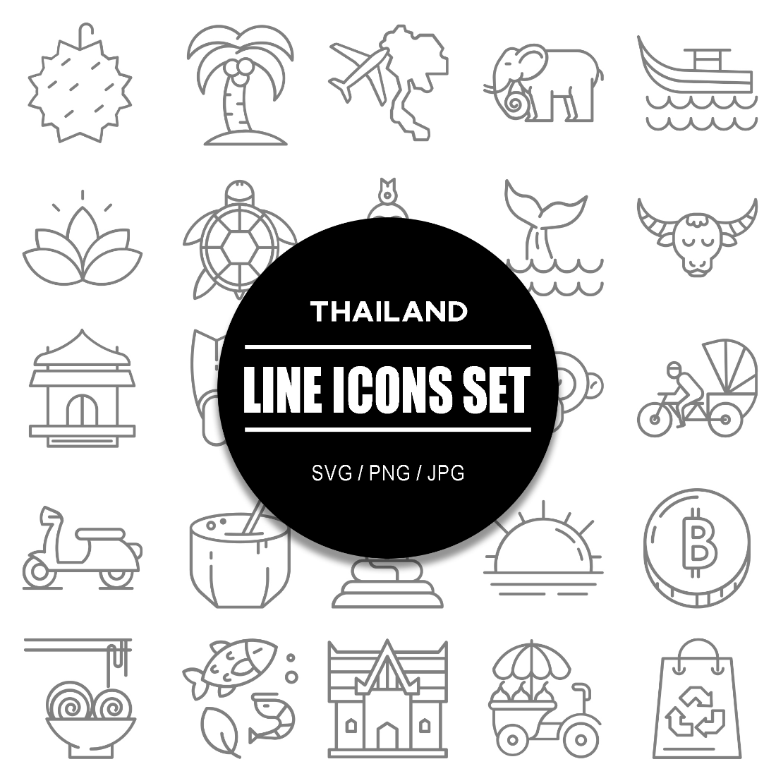 Thailand Line Icon Set - MasterBundles