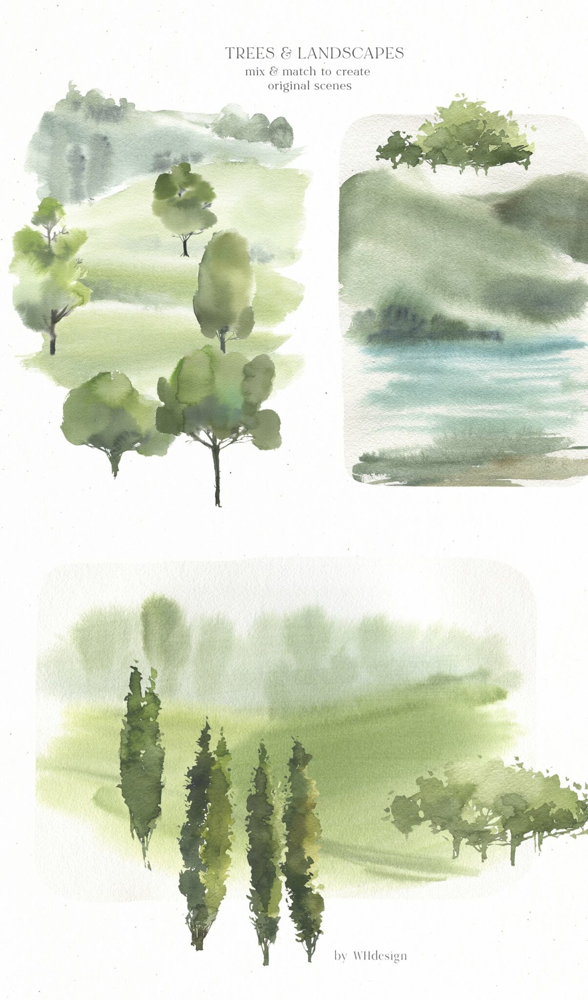 Trees & Mountains Watercolour – MasterBundles