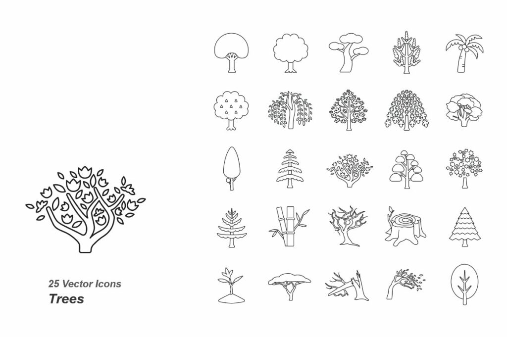 Trees outlines vector icons – MasterBundles