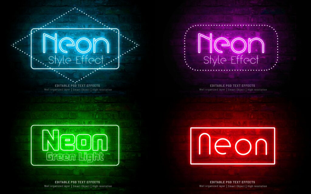 Neon Light Text Effect Bundle PSD – MasterBundles