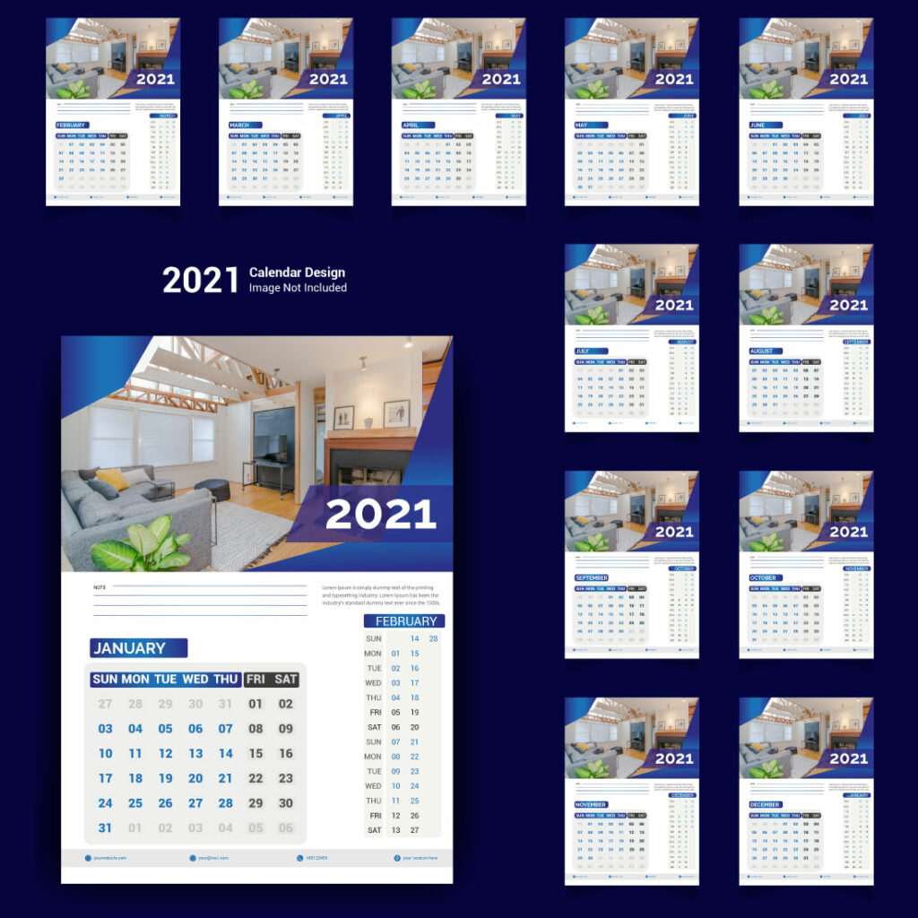 Professional Wall Calendar Template Design For Corporate Business 2021 ...