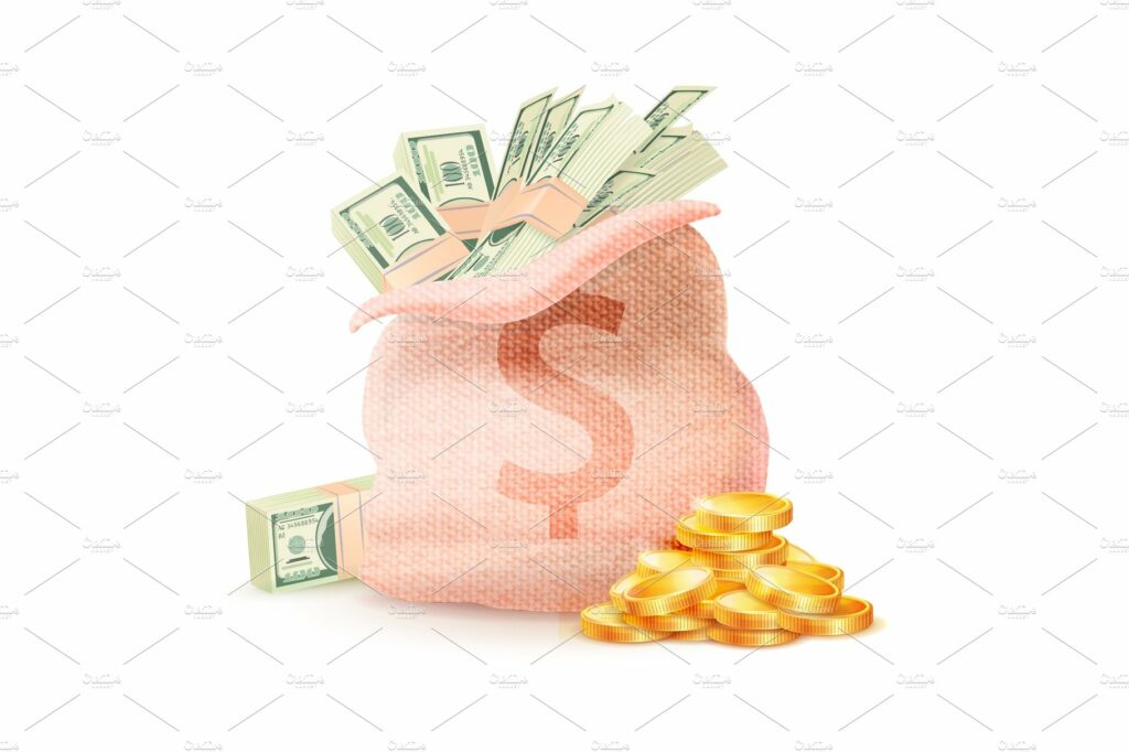 Open Sack with Dollar Sign Full of Green Banknotes – MasterBundles