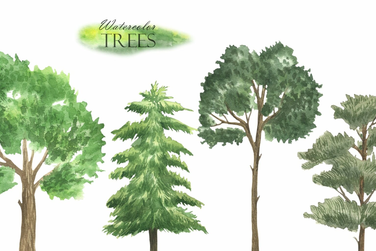 Watercolor Green Trees Clipart – MasterBundles