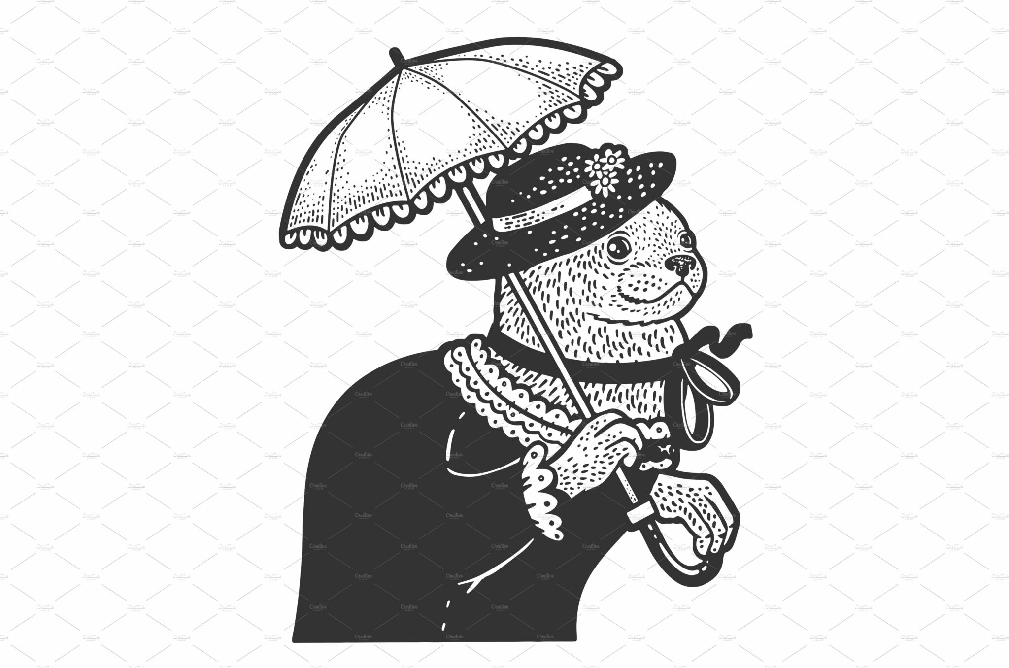 Otter lady sketch vector – MasterBundles