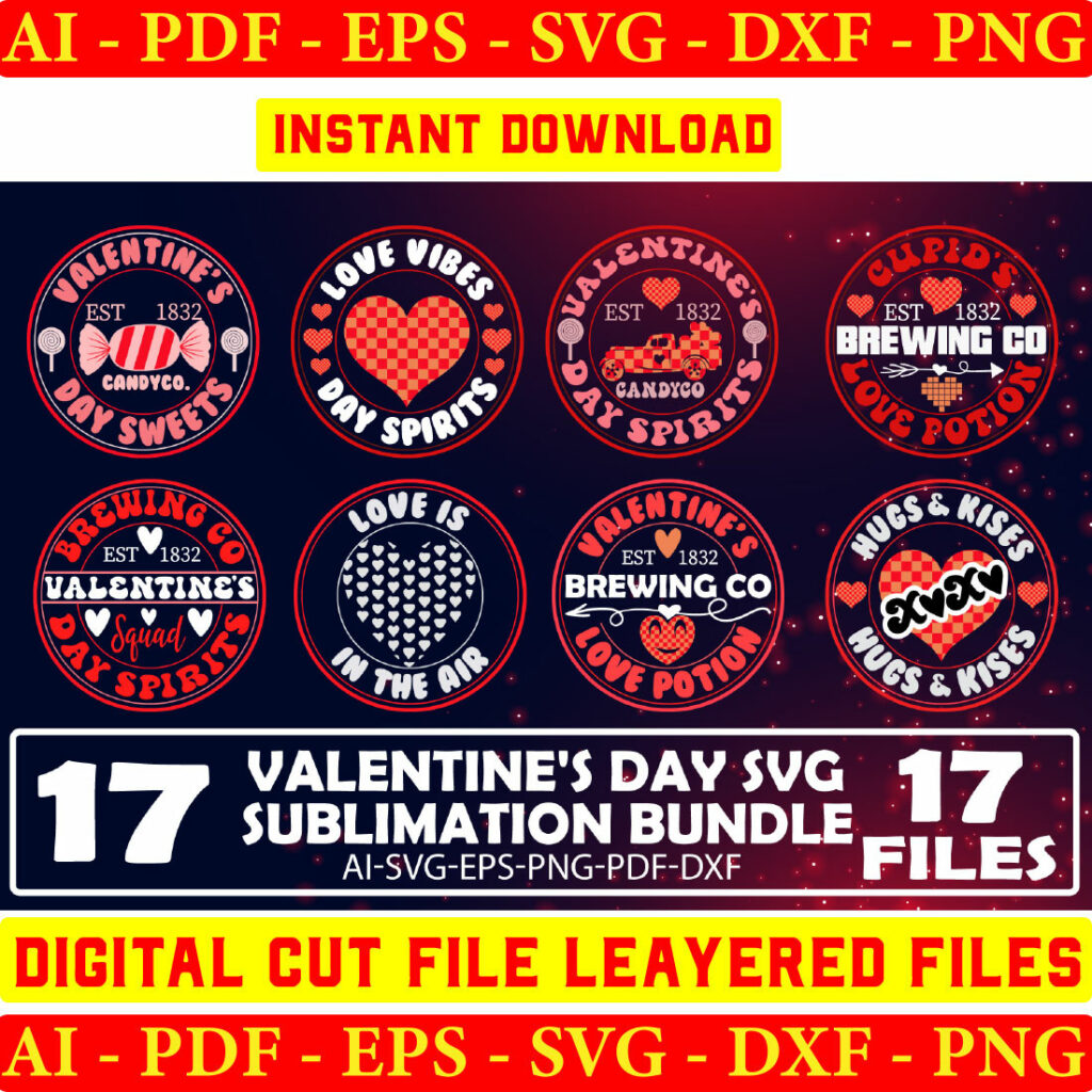 Valentine's Day sublimation SVG Bundle, Sublimation Valentines Day Card ...