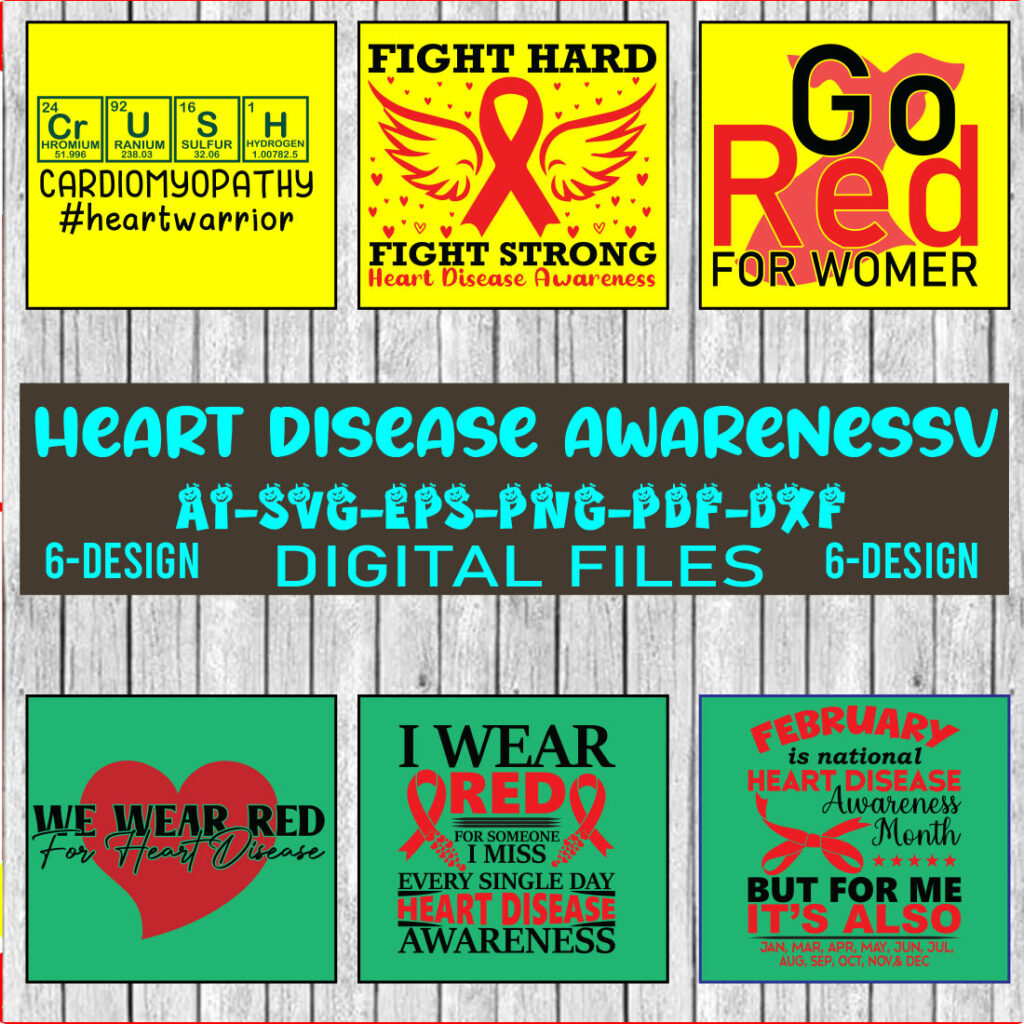 Heart Disease Awareness SVG Bundle, Red Ribbon SVG, Heart Disease Cut ...