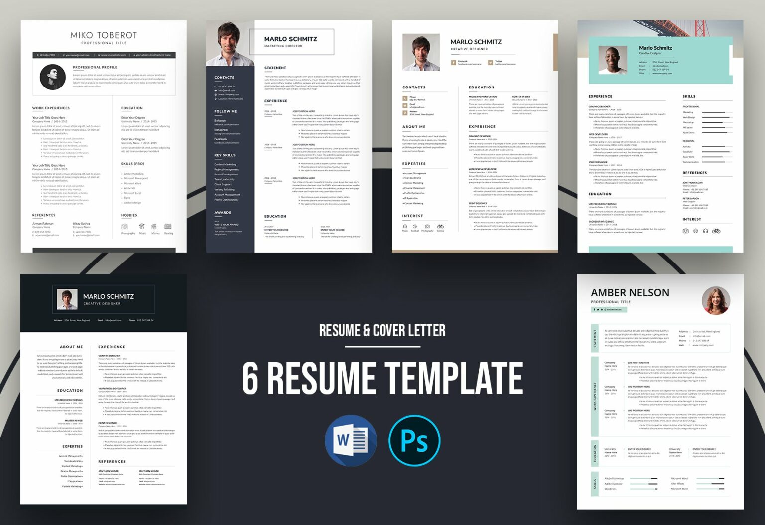 Resume/CV Bundle | 6 Resume for $14 – MasterBundles