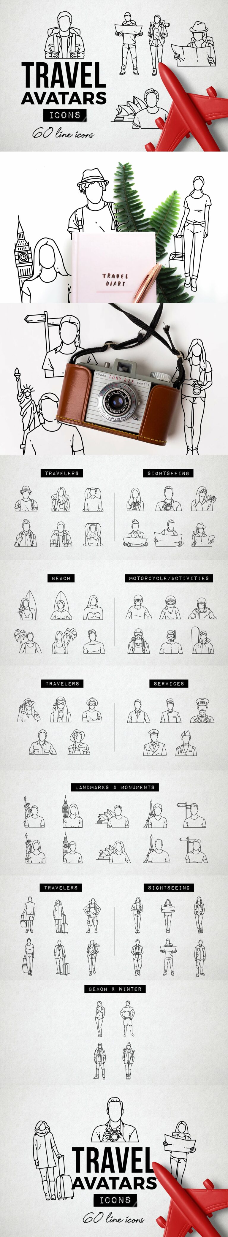 60 Travel Icons - Traveler Avatars – MasterBundles