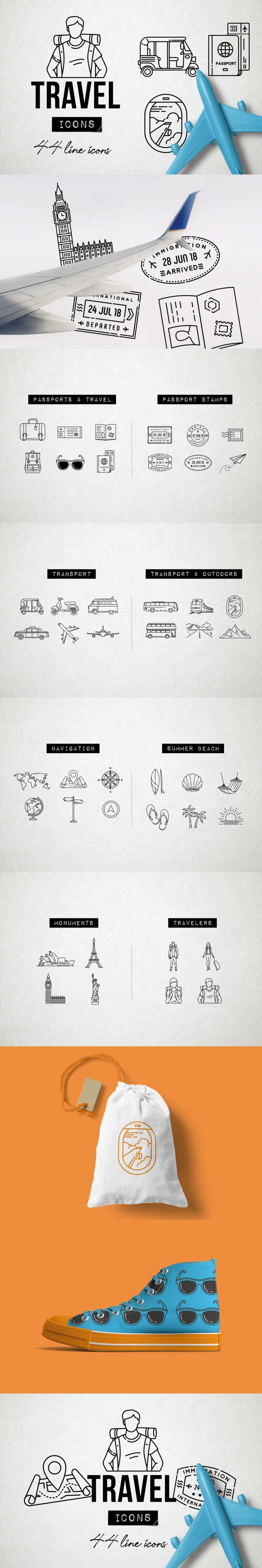 44 Travel Line Icons Pack – MasterBundles