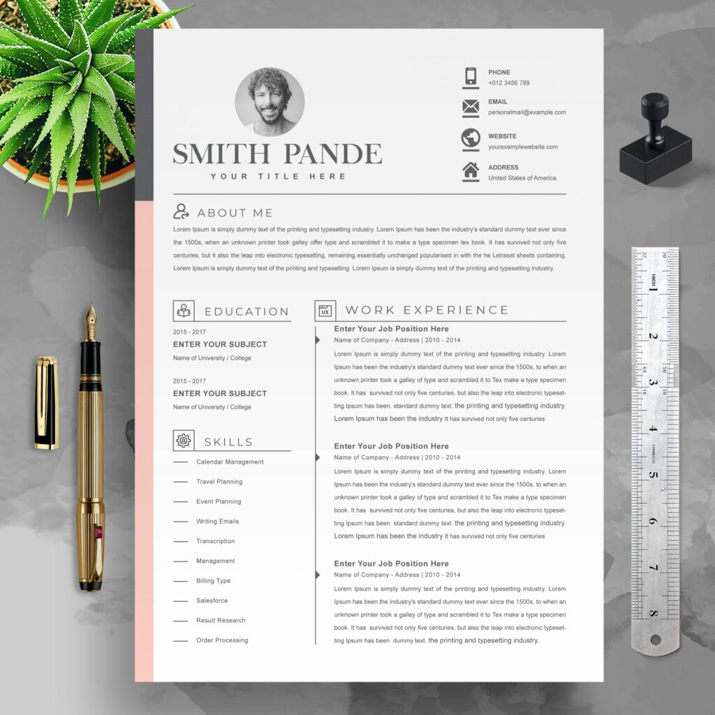 Clean & Modern Resume Template Word – MasterBundles