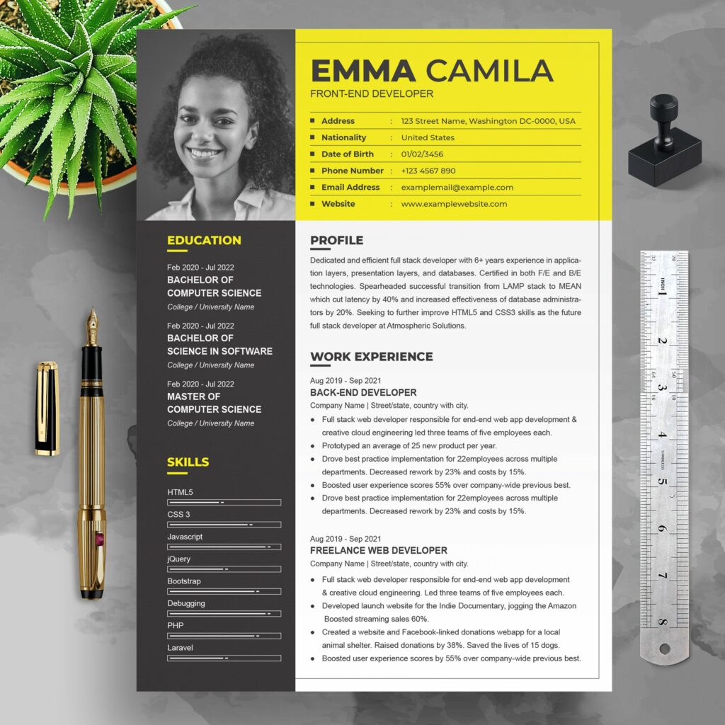 Front-End Developer Resume Layout – MasterBundles