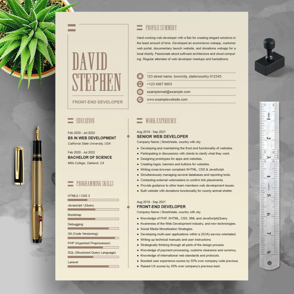 Resume Template Front-End Developer – MasterBundles