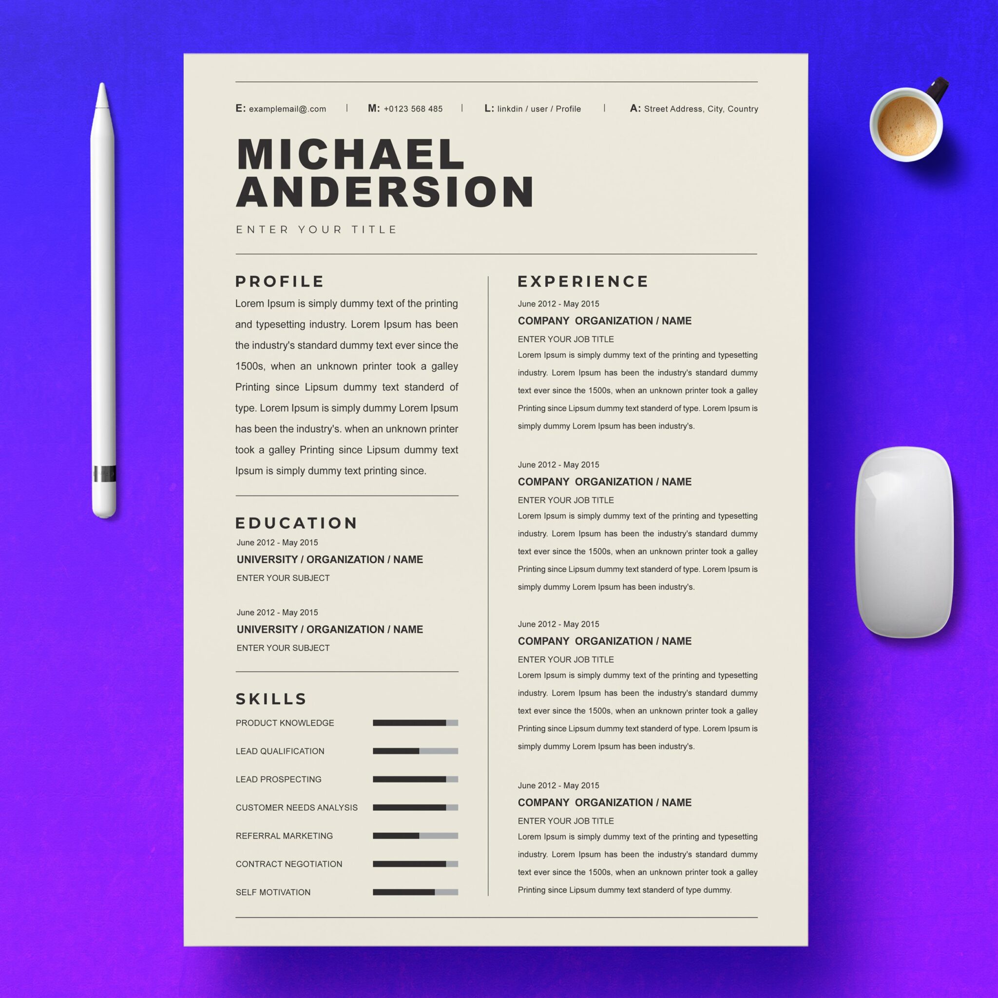 Professional Stylish Resume CV for Men and Women. Curriculum Vitae ...