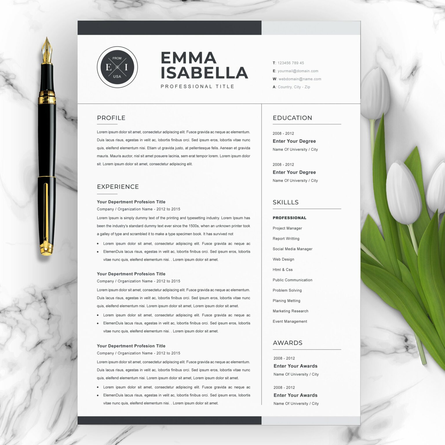 ATS Friendly Resume Template – MasterBundles