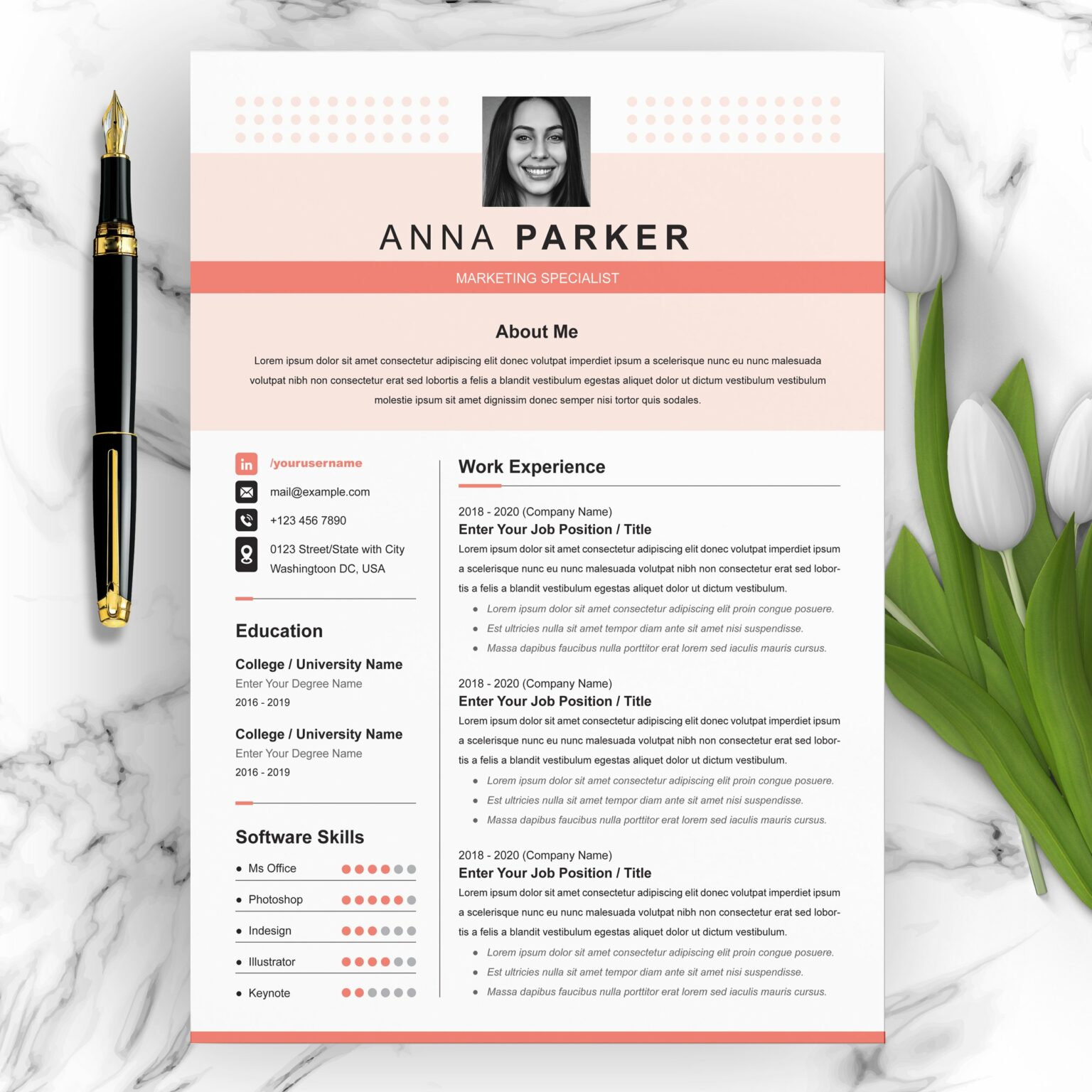 Modern Marketing Specialist Resume – MasterBundles