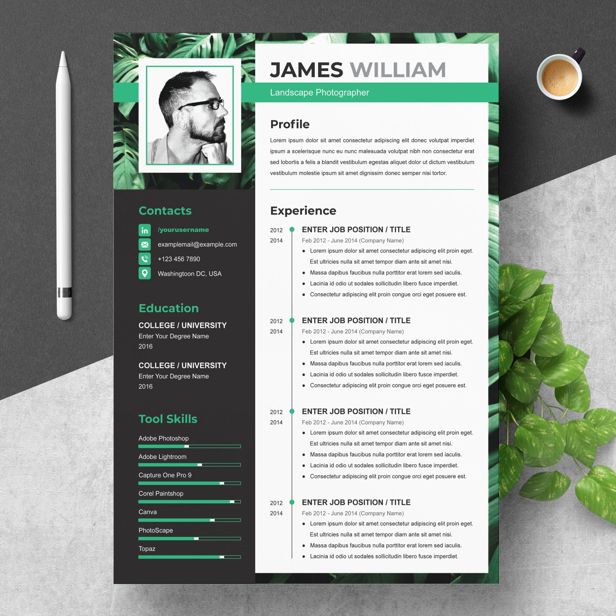 Resume Template for Photographer – MasterBundles