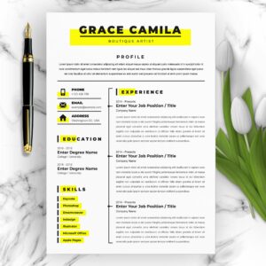Minimal Yellow Bold Resume Template – MasterBundles