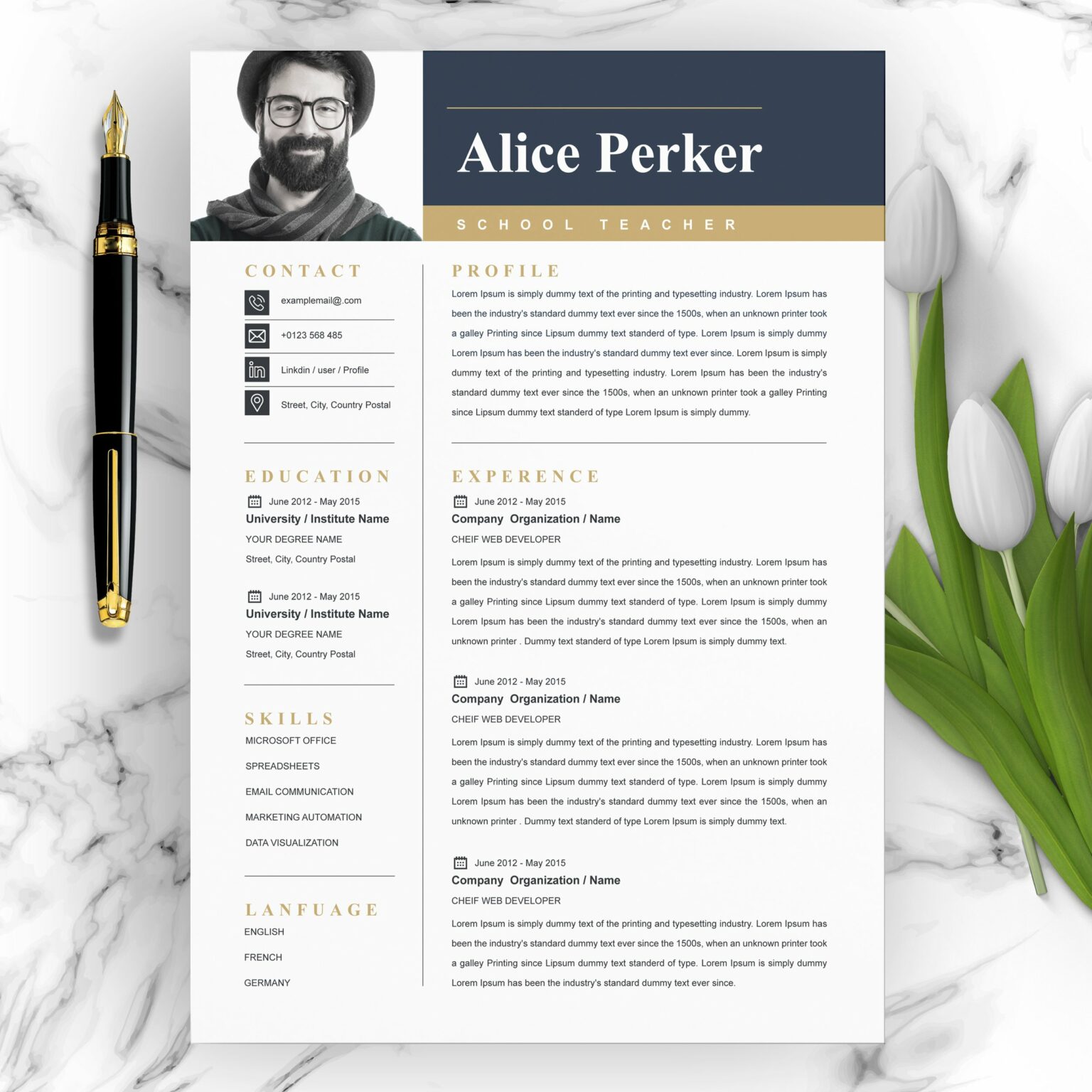 Modern Resume Template for Teacher – MasterBundles