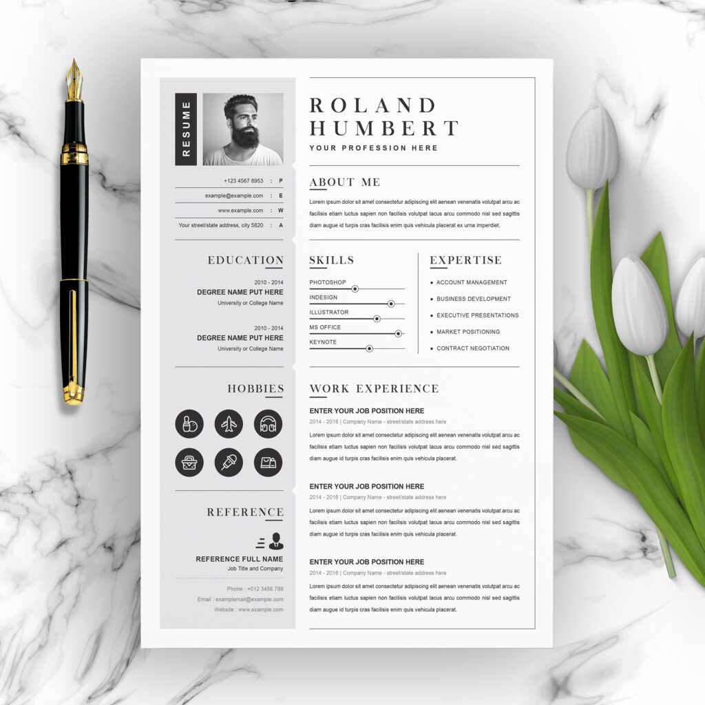 1 Page Resume Template / CV Design – MasterBundles