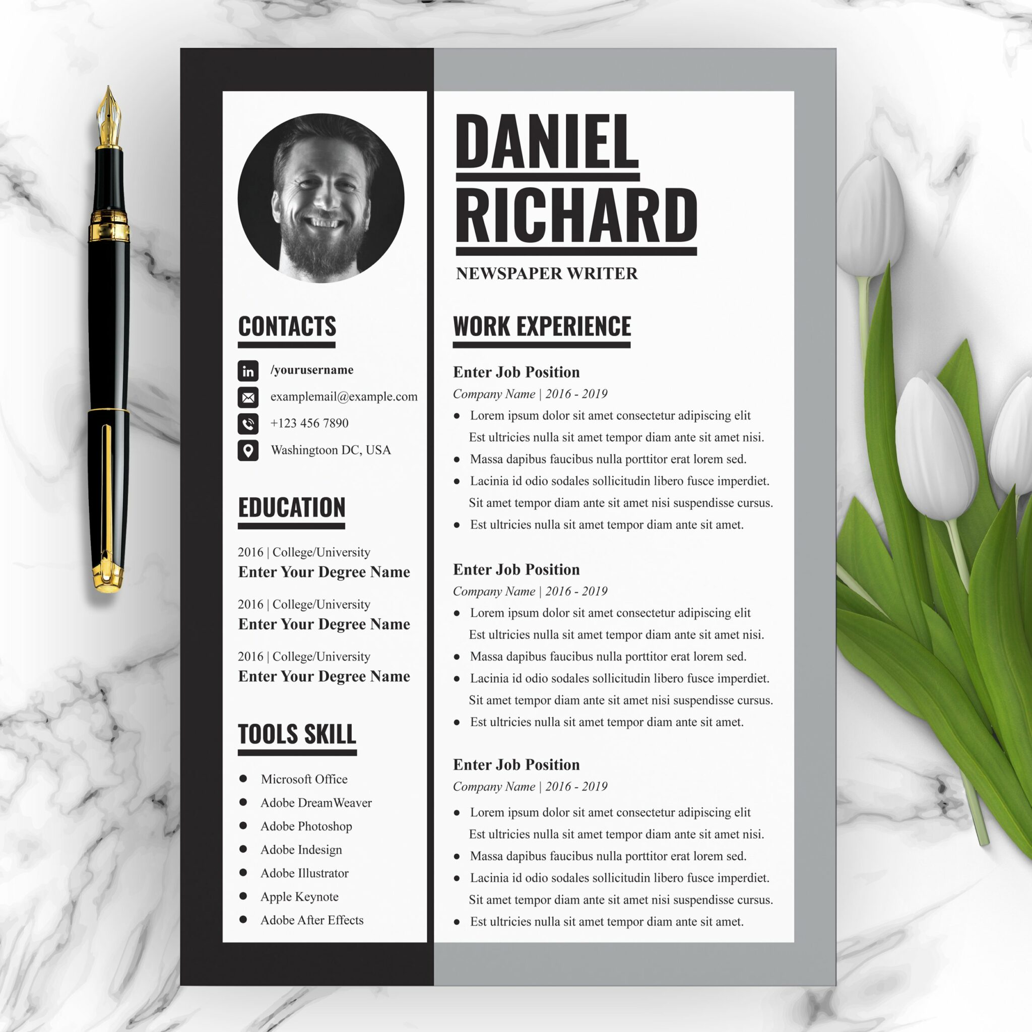 Journalist Bold/Black CV Template – MasterBundles
