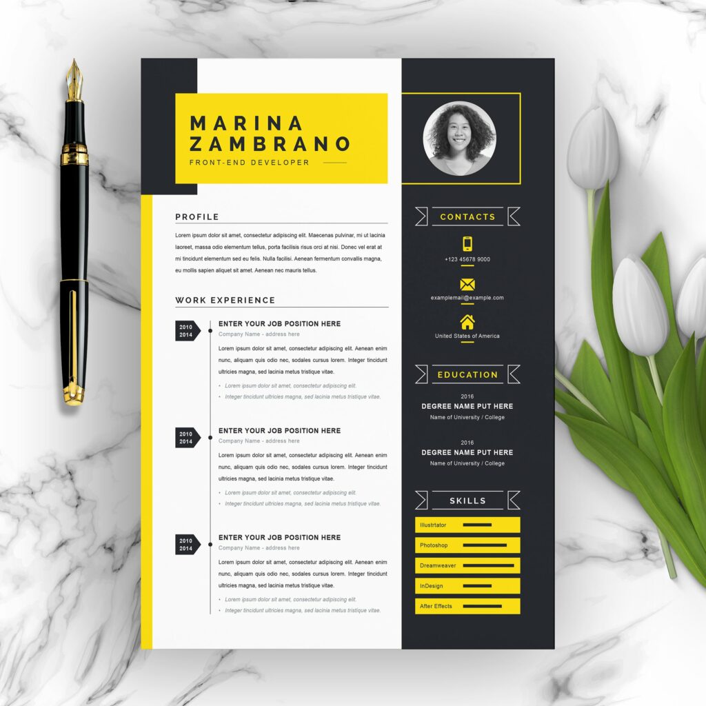 Minimalist Clean Resume/CV Template – MasterBundles