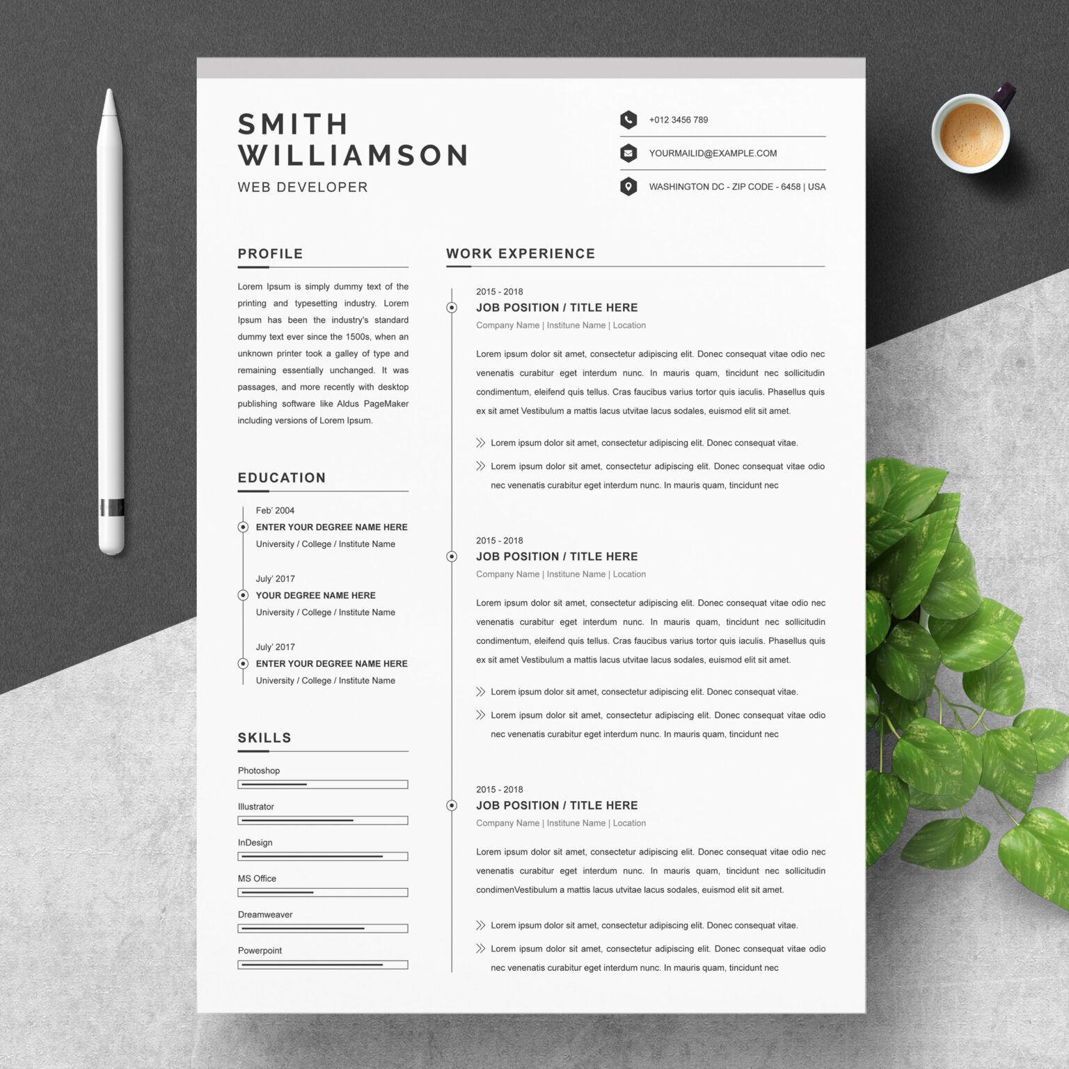 Clean Resume / CV Template MS Word – MasterBundles