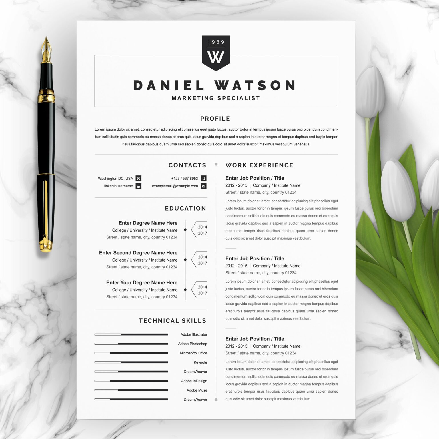 Clean & Modern Resume Template Word – MasterBundles