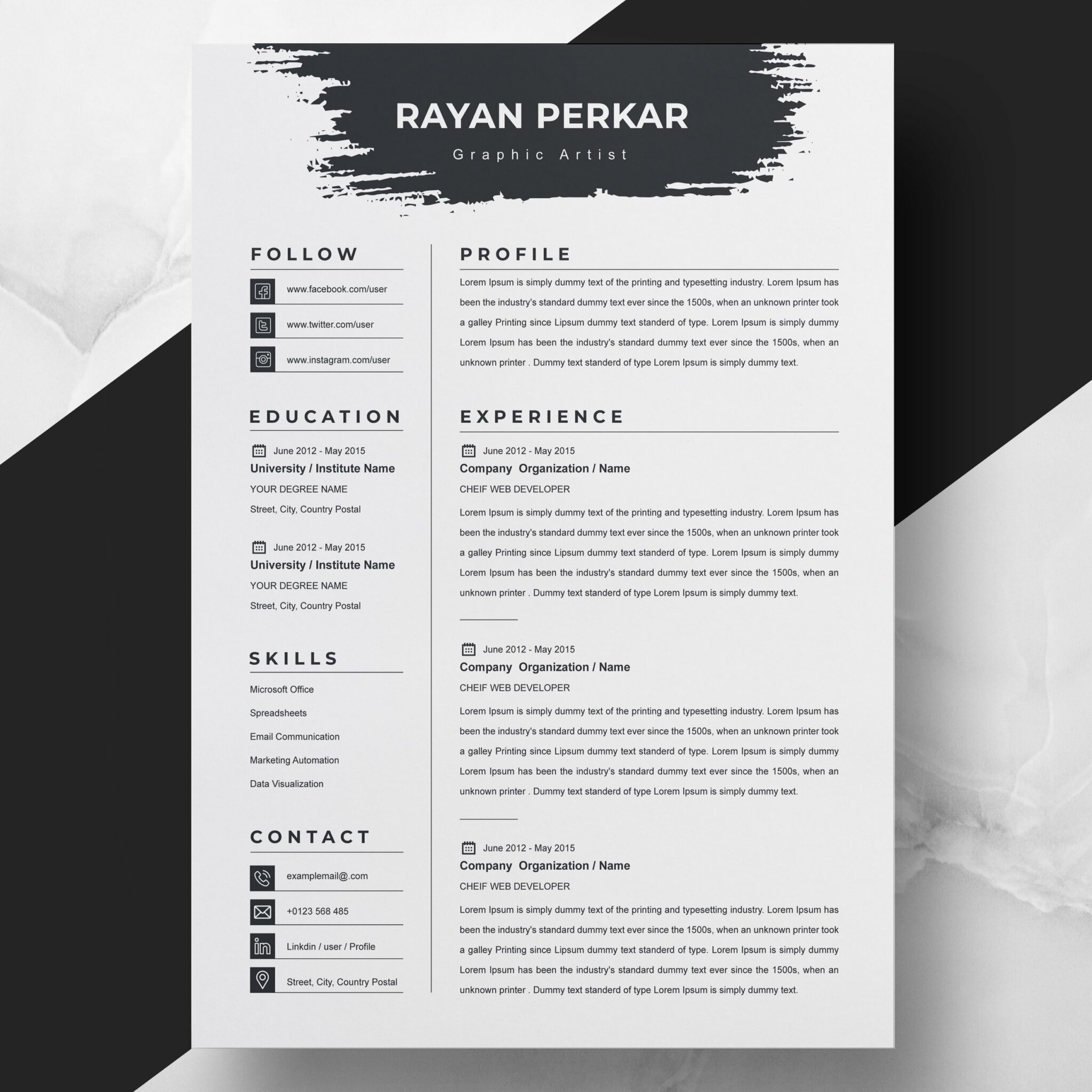 Graphic Designer Resume Template – MasterBundles