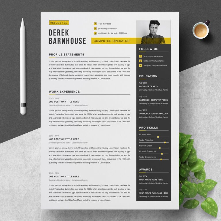 Clean & Modern Resume Template Word – MasterBundles