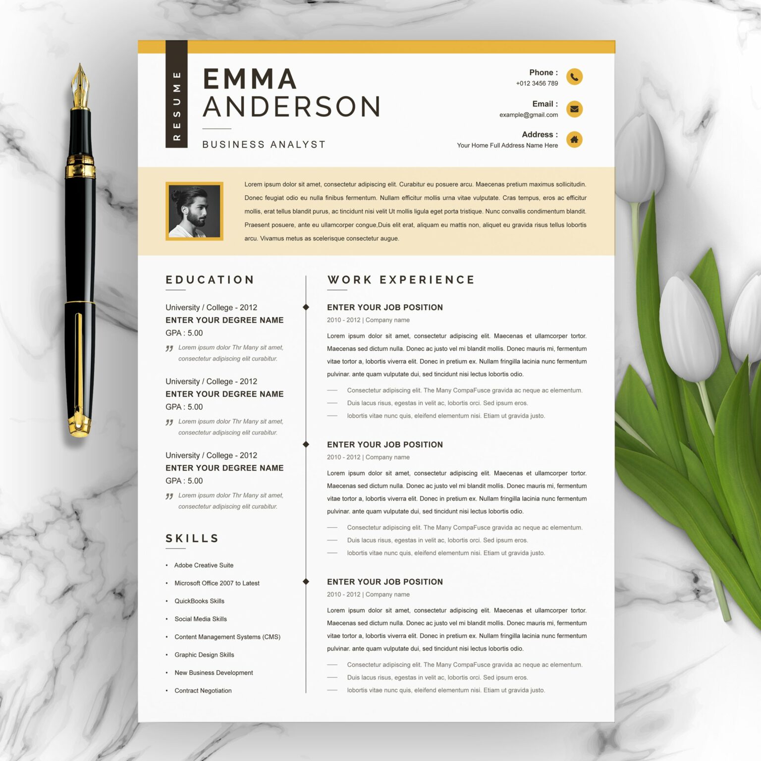 Professional Looking Resume / CV Template - MasterBundles