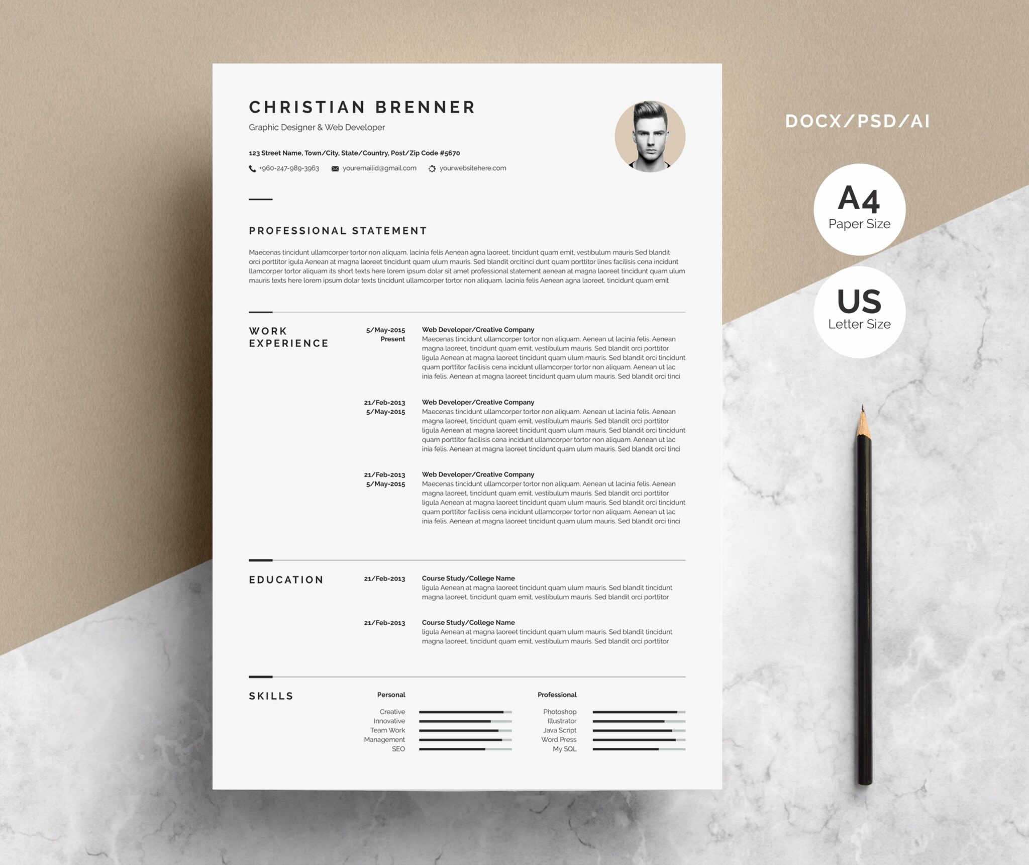 Elegant Resume Template – MasterBundles