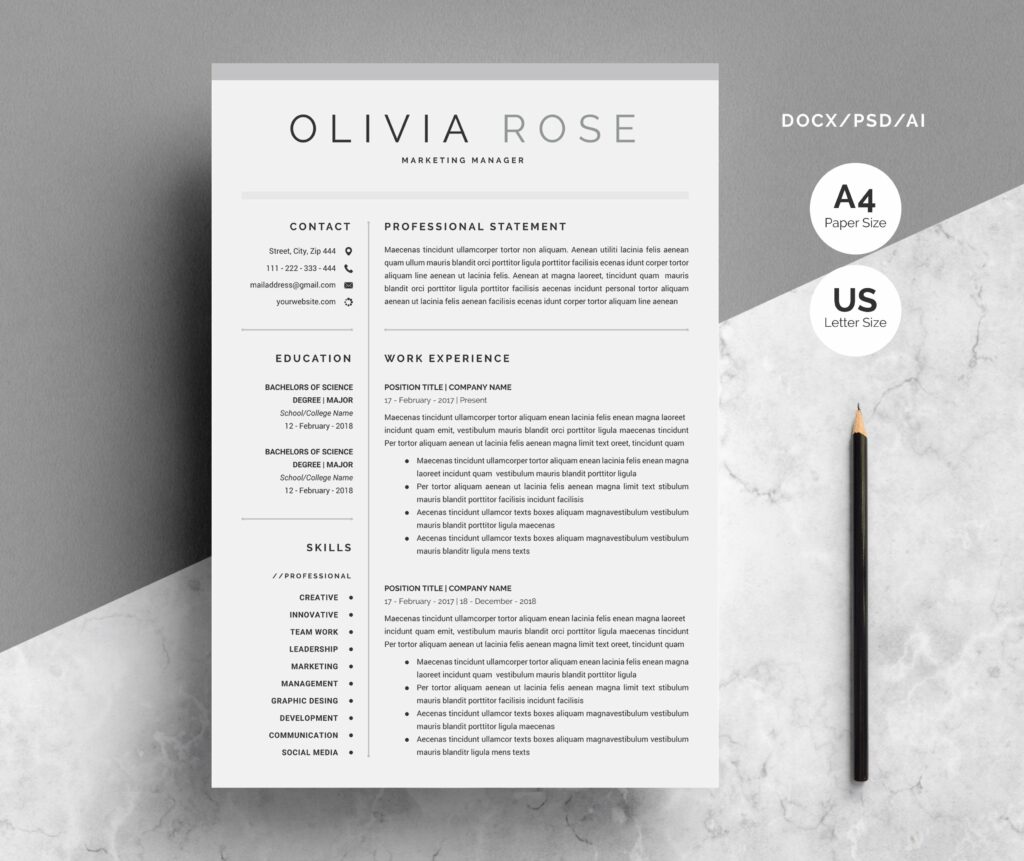 4 Pages Word Resume Template – MasterBundles