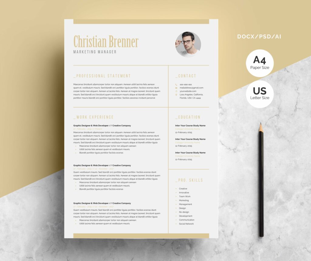 Clean Word Resume 3-Pages – MasterBundles